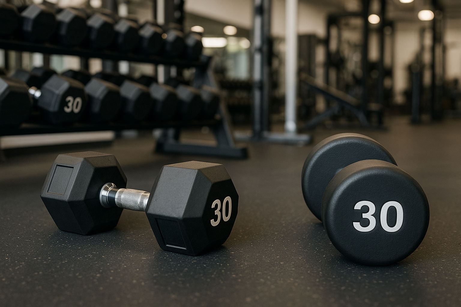 Choosing Between Hex and Round Dumbbells for Commercial Use – A – Skelcore